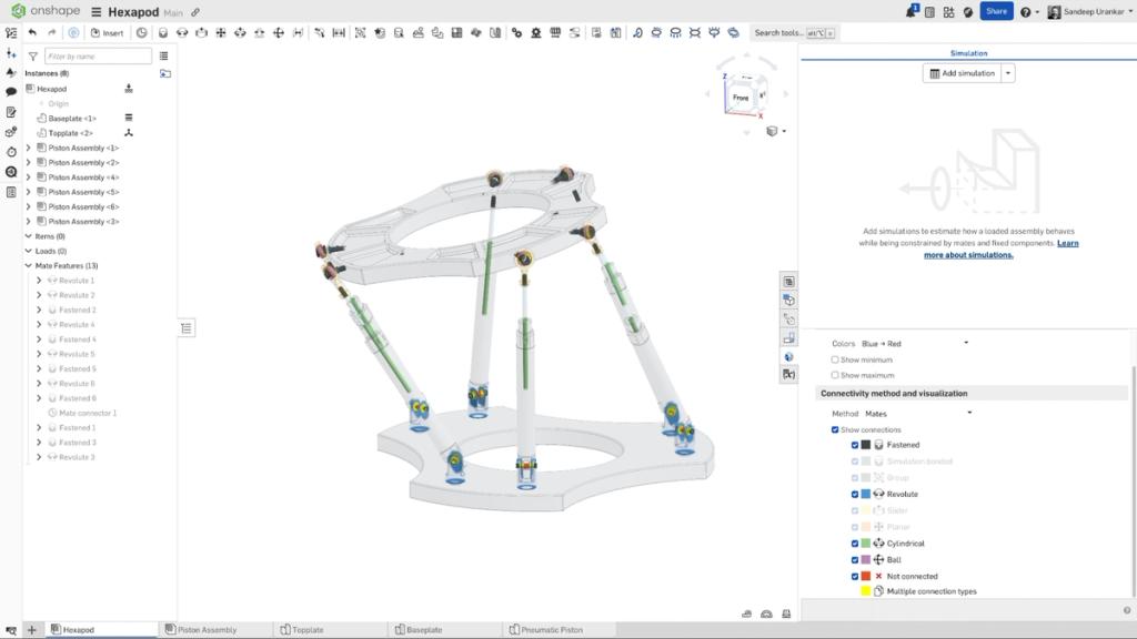 Onshape Assemblies, Mates, and Simulation