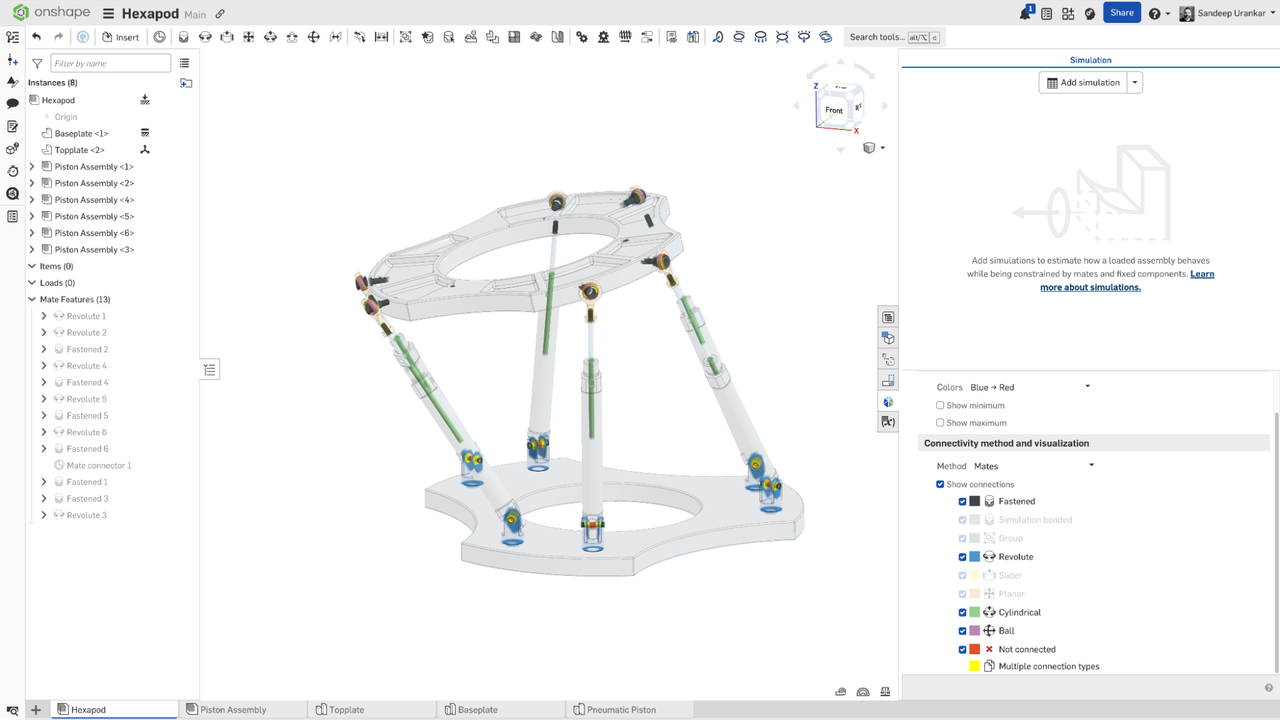 Onshape Assemblies, Mates, and Simulation