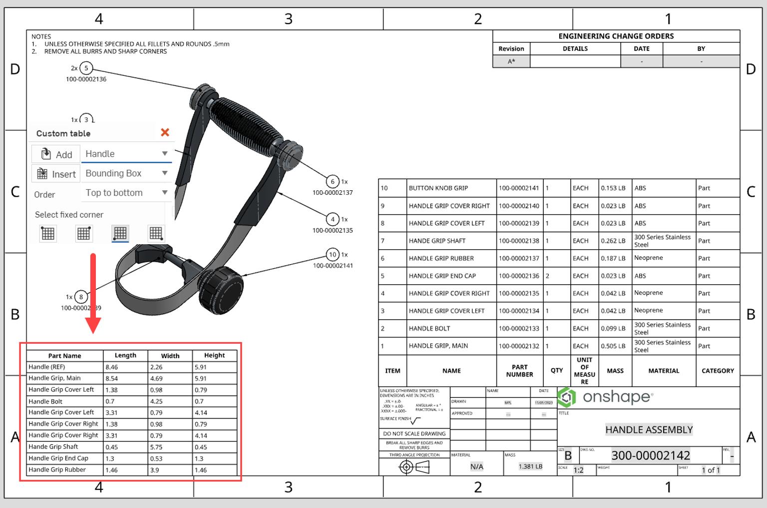 Insert Custom Tables into Drawing - Onshape