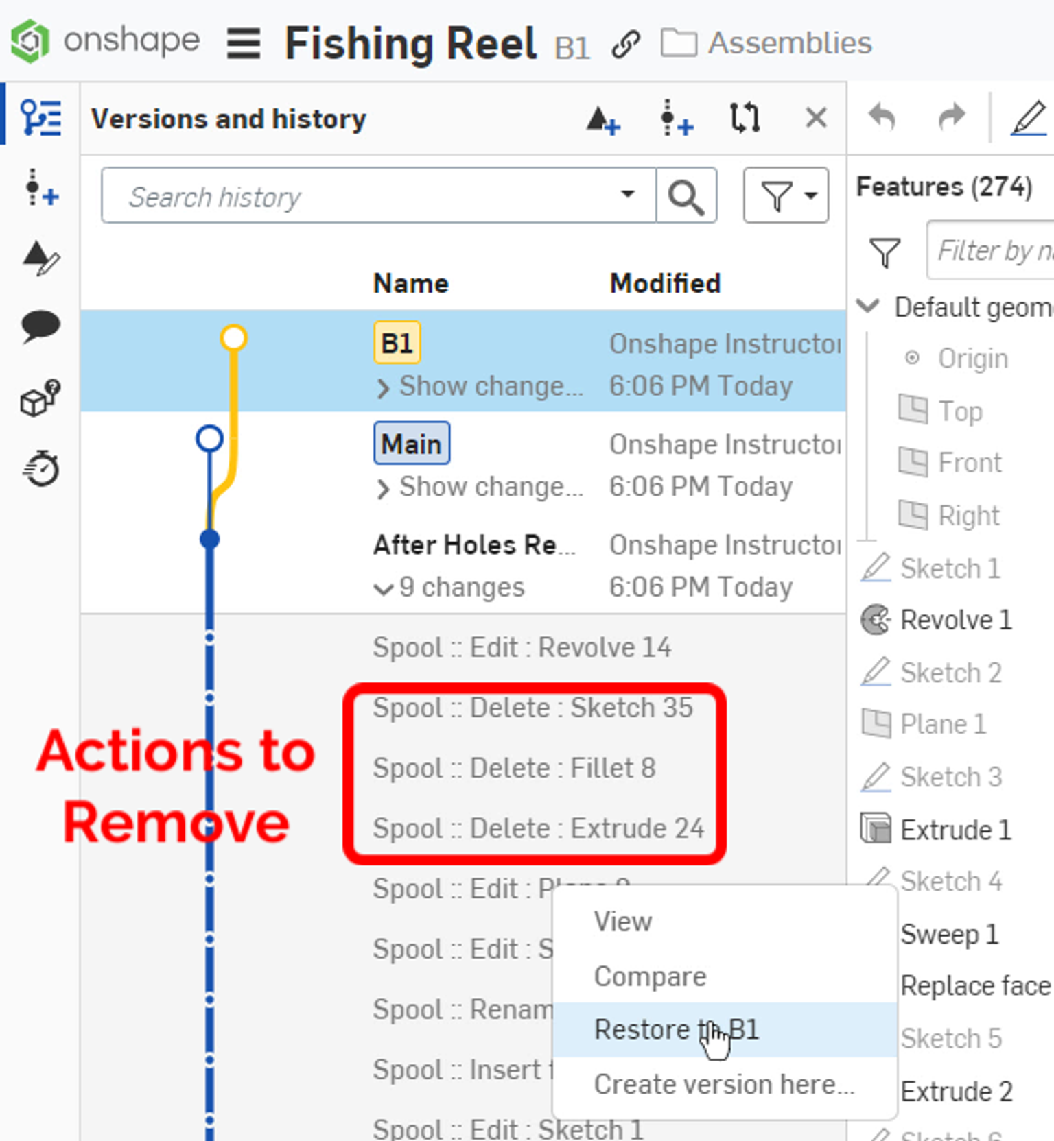 Selectively Remove Unwanted Actions in Your Onshape Document History