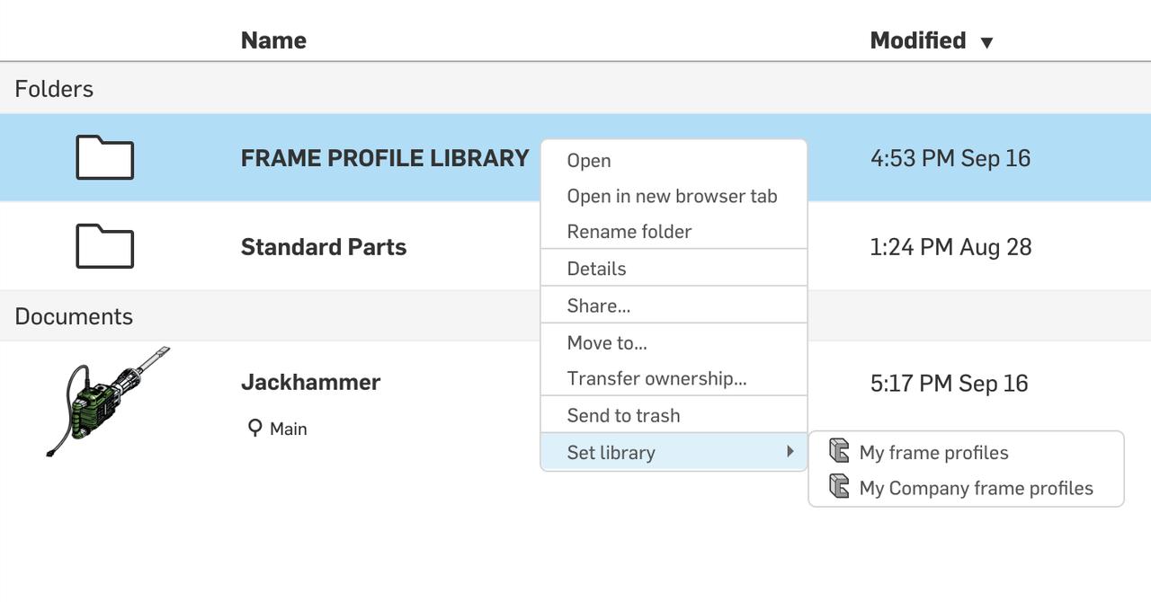 Custom Frame Profile Libraries - Onshape