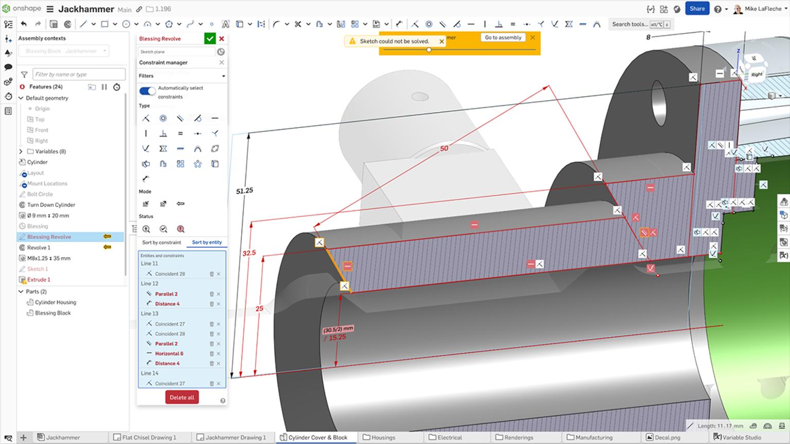 Using Onshape’s Sketch Constraint Manager