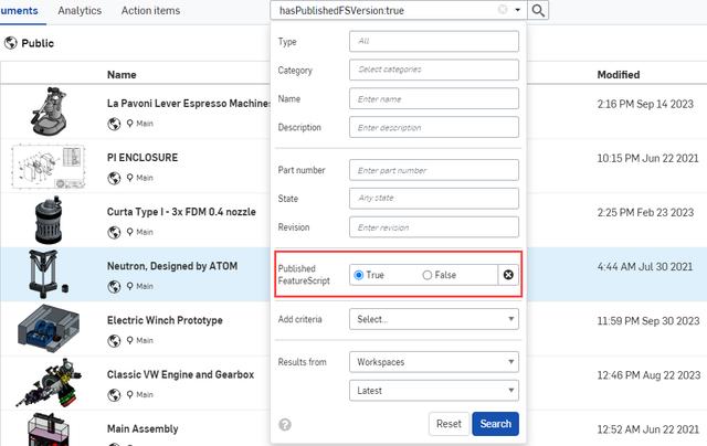 Finding Published Custom Features - Onshape