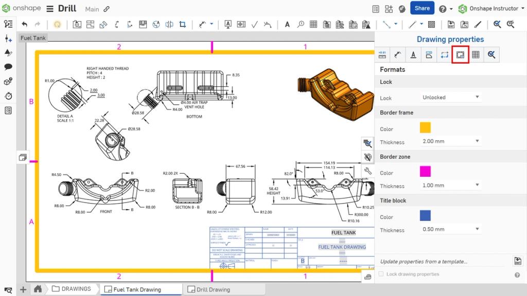 Updating Drawing Border Zones - Onshape