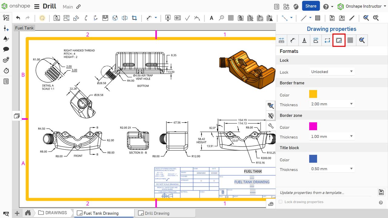 Updating Drawing Border Zones - Onshape