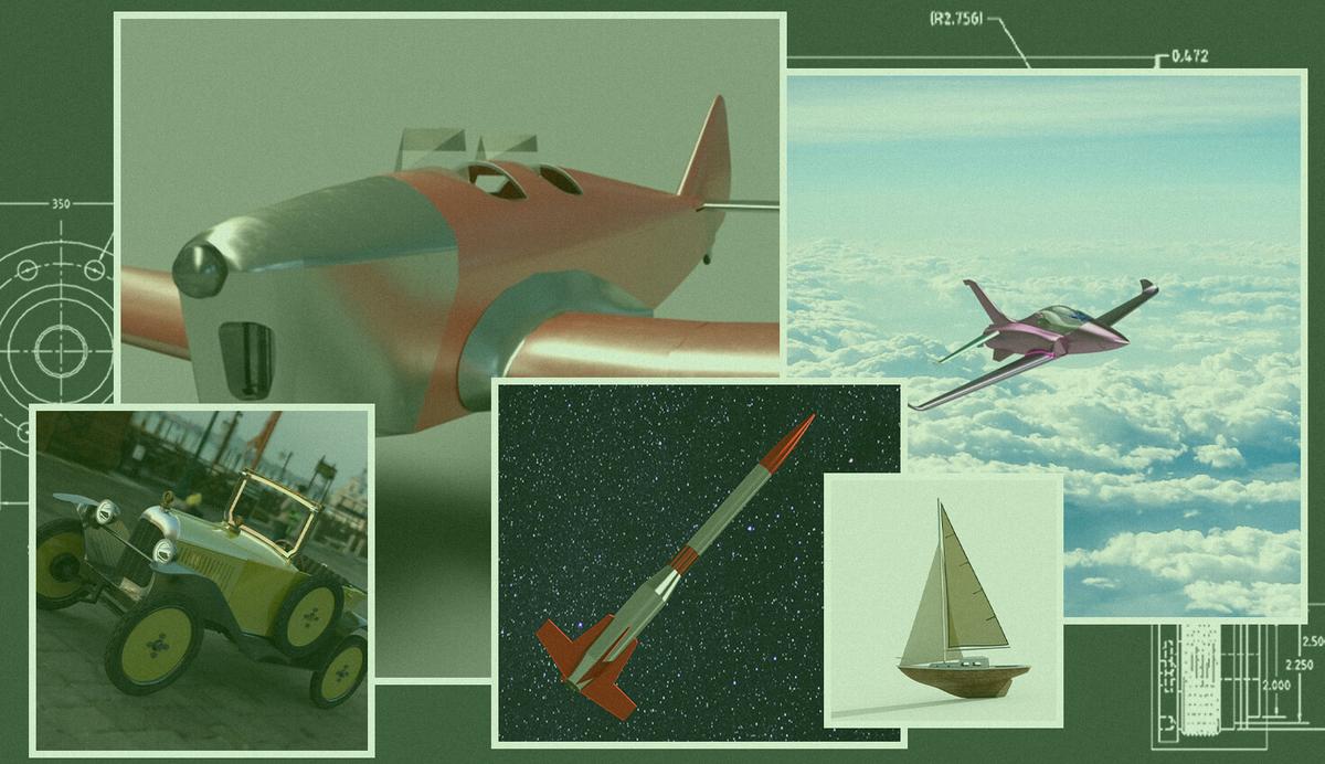 CAD Model Highlights: 3D Renderings of Rockets, Aircraft, Boats, and Cars
