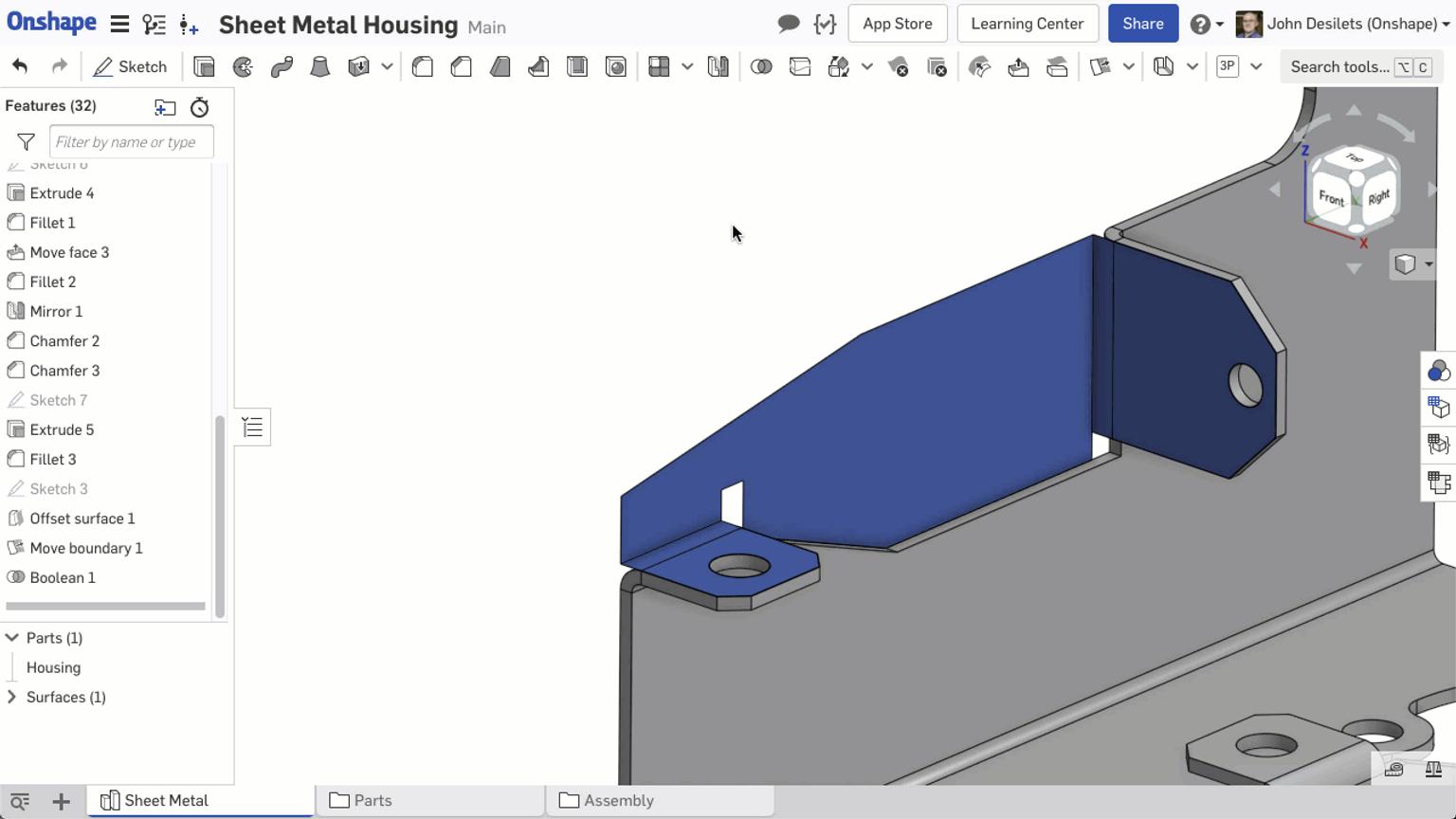 Tech Tip: Using Surfaces for Sheet Metal Models Onshape