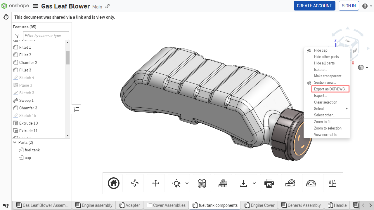 Export CAD Data from Onshape Link Share