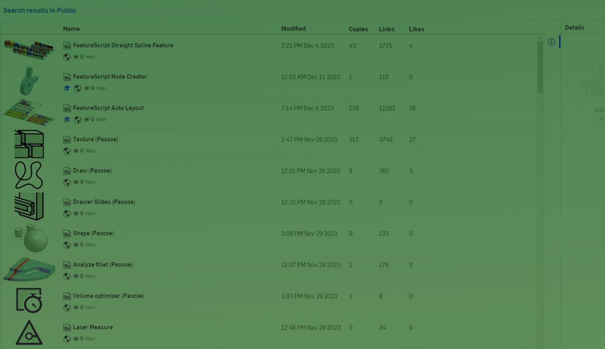 Finding Published Custom Features - Onshape