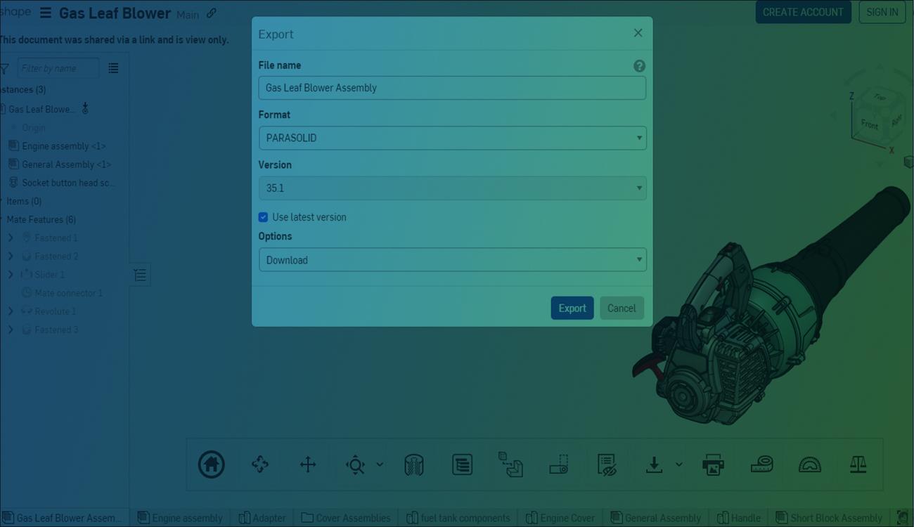 Export CAD Data from Onshape Link Share