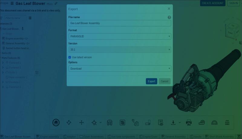 Export CAD Data from Onshape Link Share