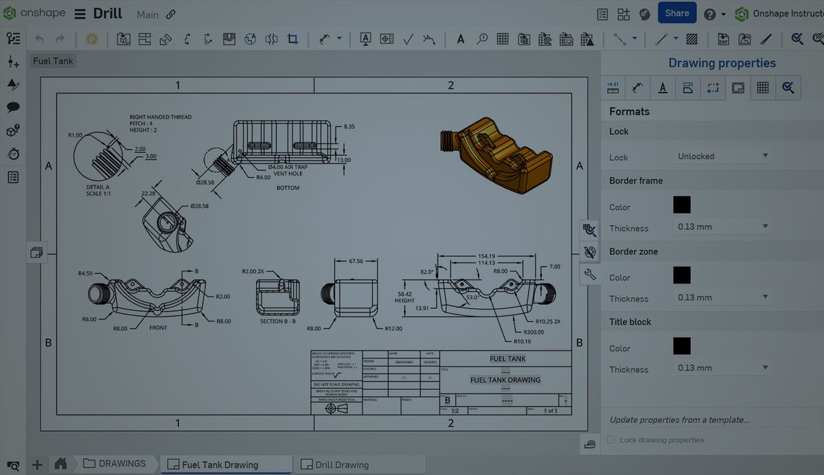 Updating Drawing Border Zones - Onshape