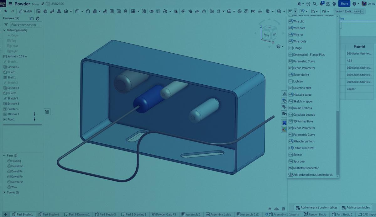 Custom Features and Table in Onshape Enterprises