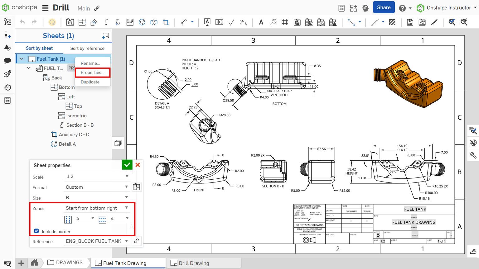 Updating Drawing Border Zones - Onshape