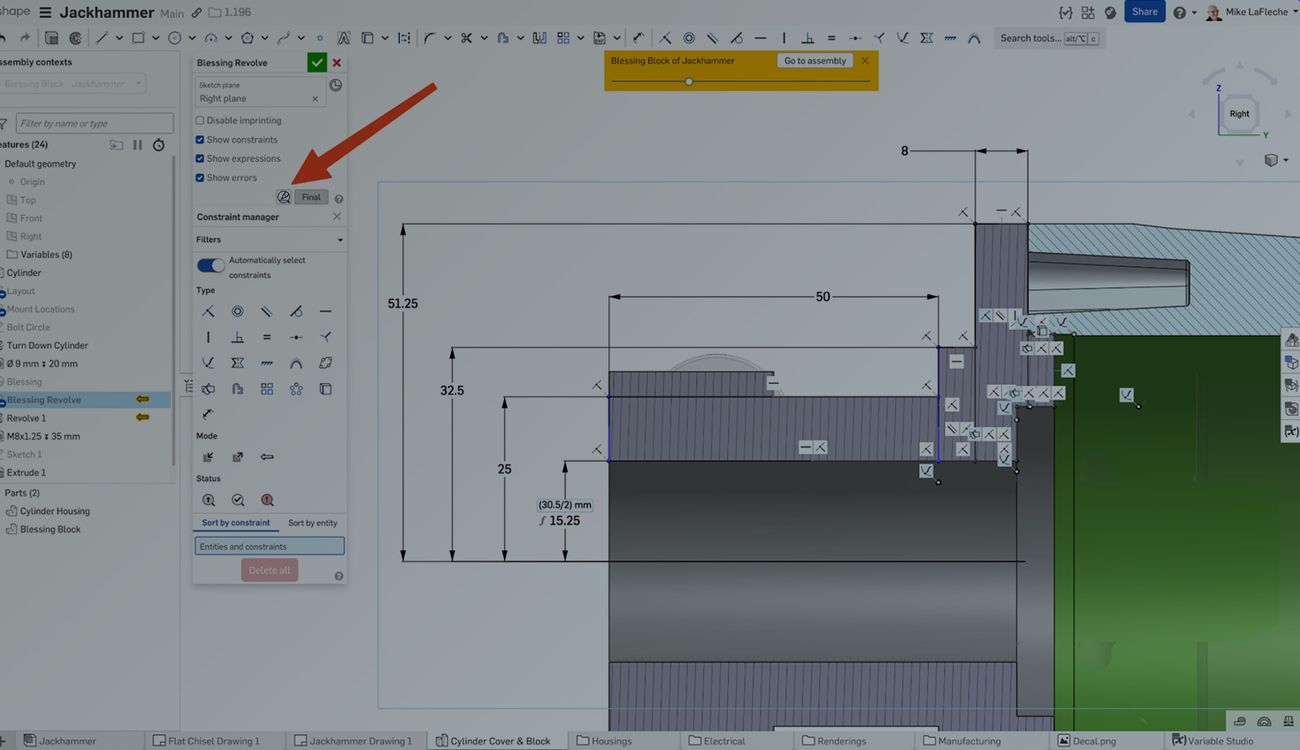 Using Onshape’s Sketch Constraint Manager