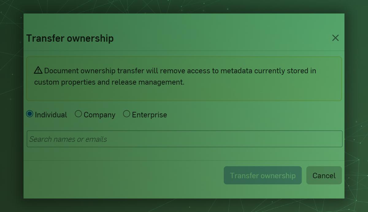 Transfer Document Ownership - Onshape
