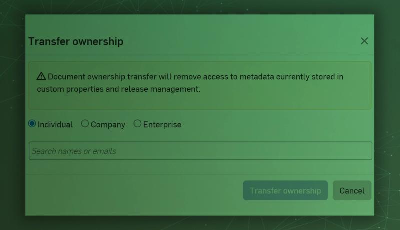 Transfer Document Ownership - Onshape