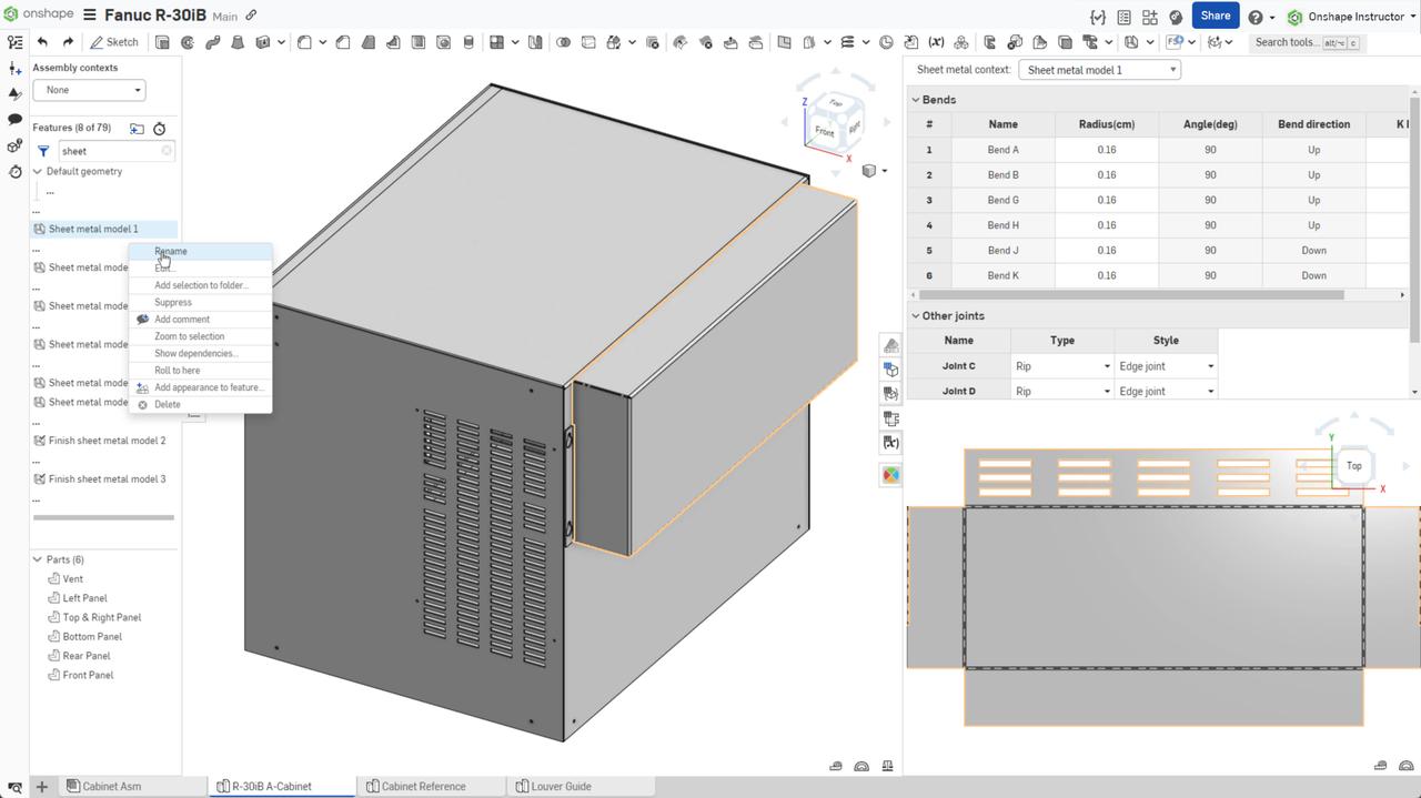 Renaming an Onshape Sheet Metal Context